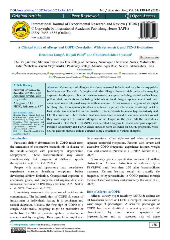 (PDF) A Clinical Study of Allergy and COPD Correlation With Spirometric ...