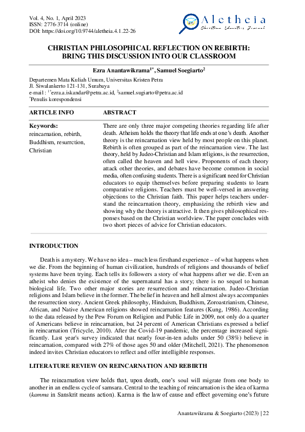 (PDF) Christian Philosophical Reflection on Rebirth: Bring This ...