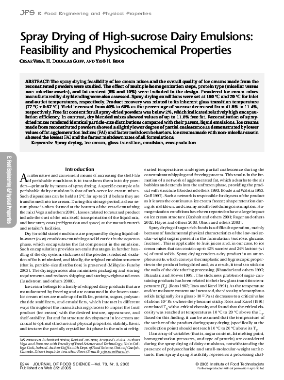 (PDF) Spray Drying of High-sucrose Dairy Emulsions: Feasibility and ...