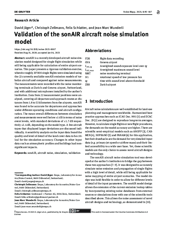 (PDF) Validation of the sonAIR aircraft noise simulation model