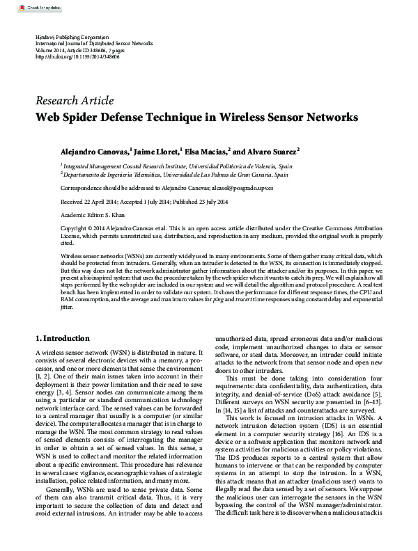 (PDF) Web Spider Defense Technique in Wireless Sensor Networks
