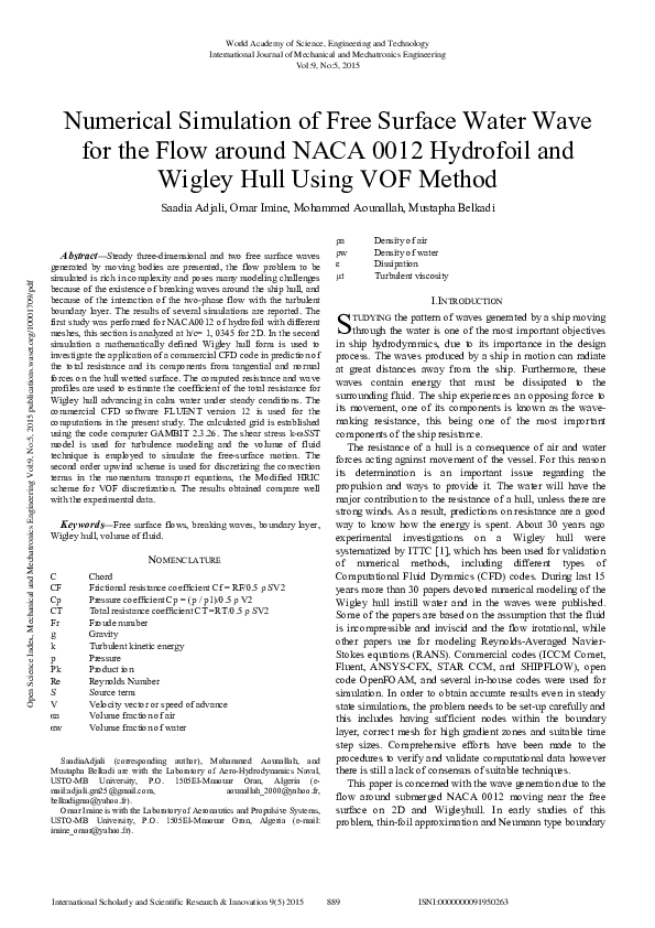 (PDF) Numerical Simulation Of Free Surface Water Wave For The Flow ...