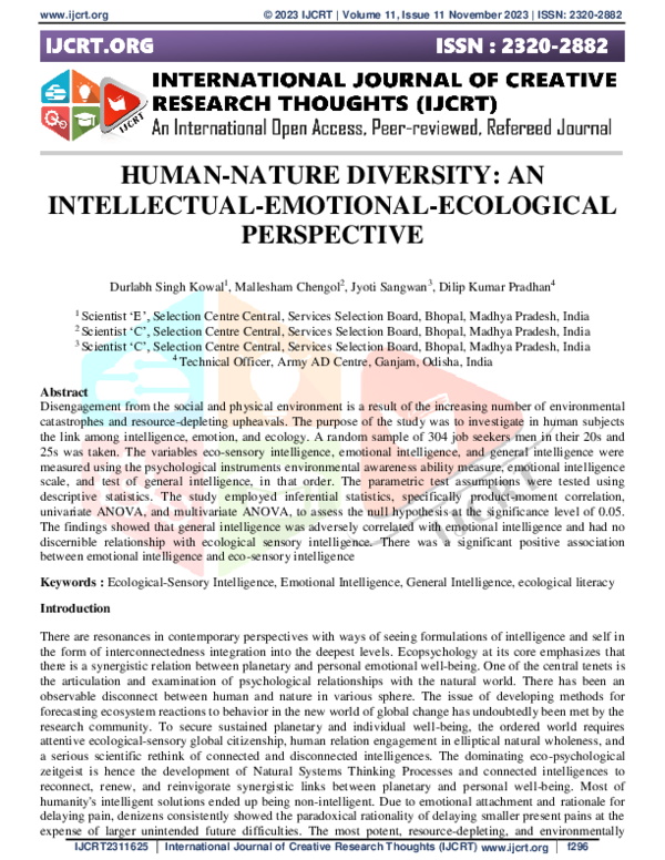 (PDF) HUMAN-NATURE DIVERSITY: AN INTELLECTUAL-EMOTIONAL-ECOLOGICAL ...