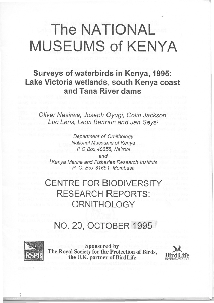 (PDF) Surveys of waterbirds in Kenya, 1995: Lake Victoria wetlands ...