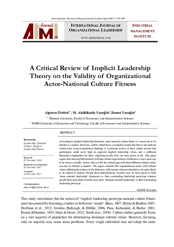 (PDF) A Critical Review of Implicit Leadership Theory on the Validity ...