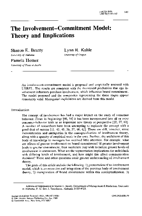 (PDF) The involvement—commitment model: Theory and implications