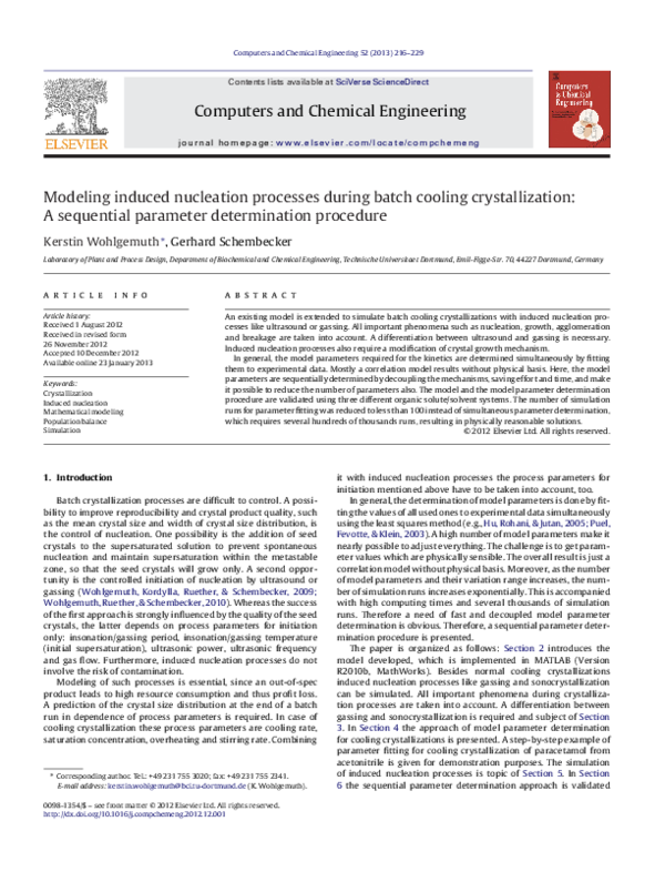 (PDF) Modeling induced nucleation processes during batch cooling crystallization: A sequential ...