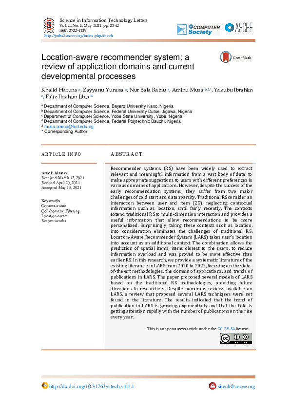 (PDF) Location-Aware Recommender System: A review of Application Domains and Current ...