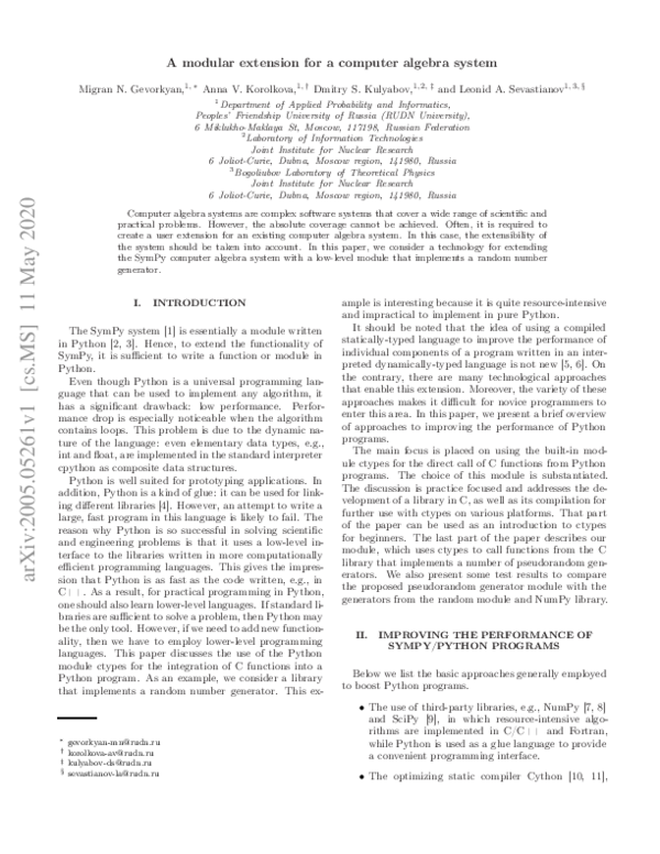 (PDF) A Modular Extension for a Computer Algebra System