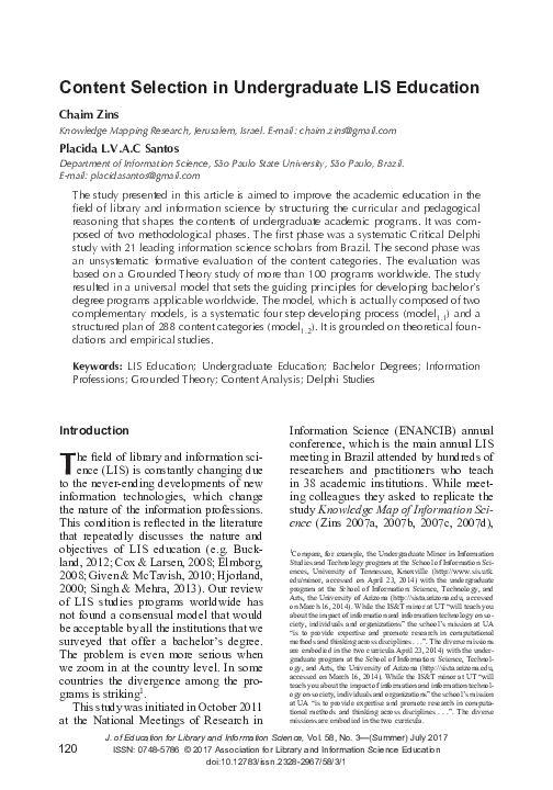 (PDF) Content Selection in Undergraduate LIS Education