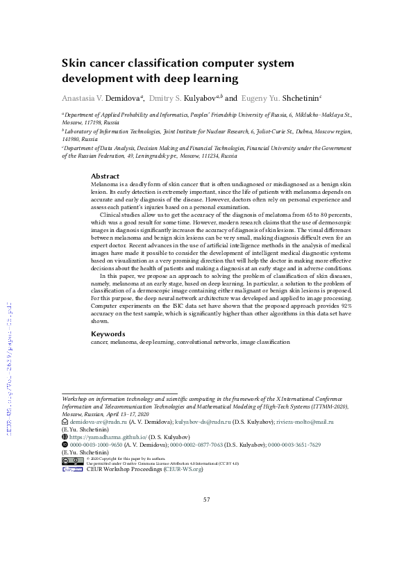 (PDF) Skin cancer classification computer system development with deep ...