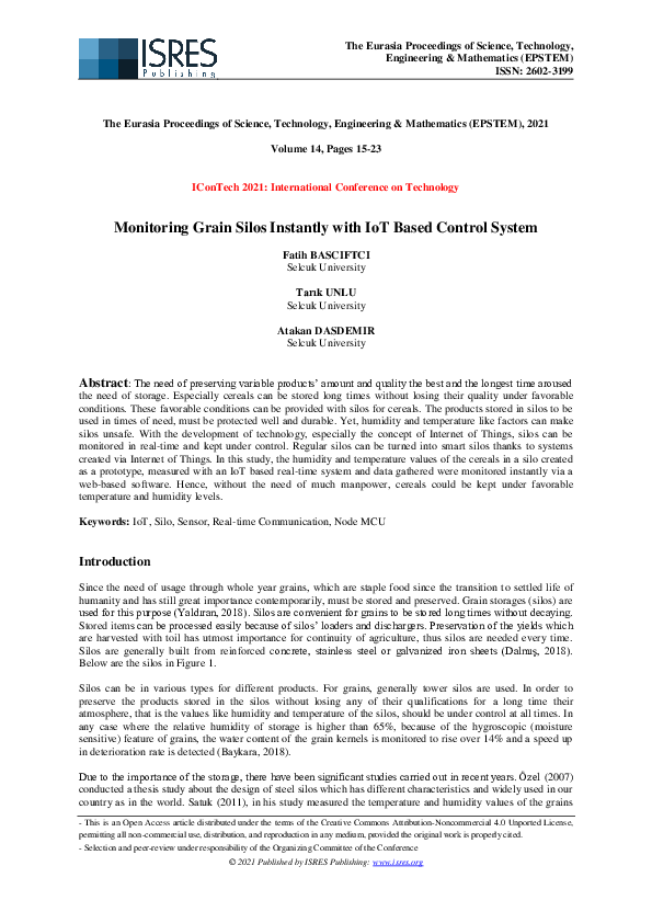 Pdf Monitoring Grain Silos Instantly With Iot Based Control System