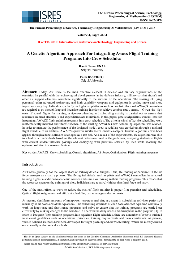 (PDF) A Genetic Algorithm Approach For Integrating Awacs Flight Training Programs Into Crew ...
