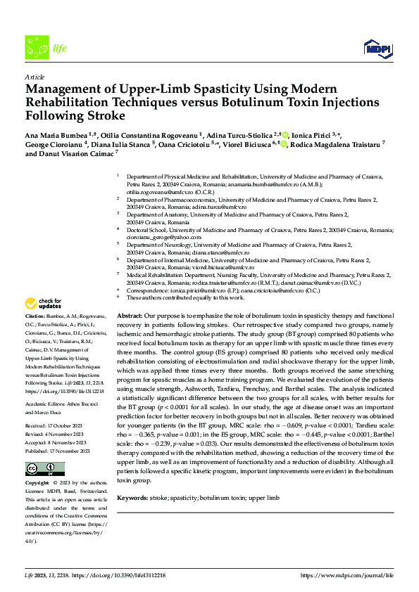 (PDF) Upper-Limb Spasticity: Botulinum Toxin vs. Rehab Post-Stroke