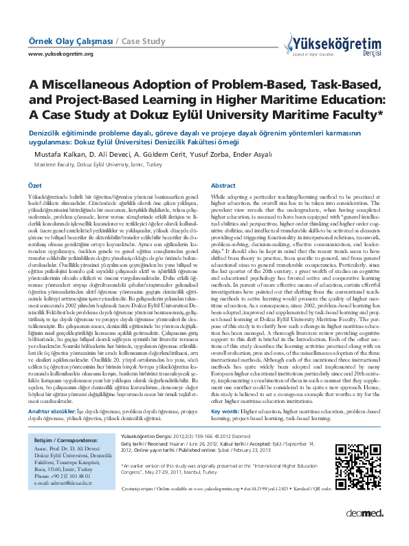 (PDF) A Miscellaneous Adoption of Problem-Based, Task-Based, and Project-Based Learning in ...