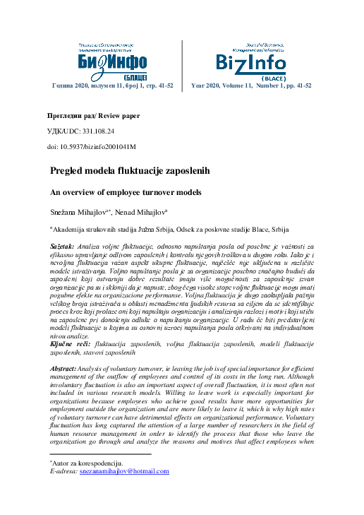 (PDF) An overview of employee turnover models