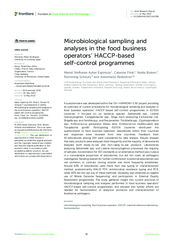 (PDF) Microbiological sampling and analyses in the food business ...