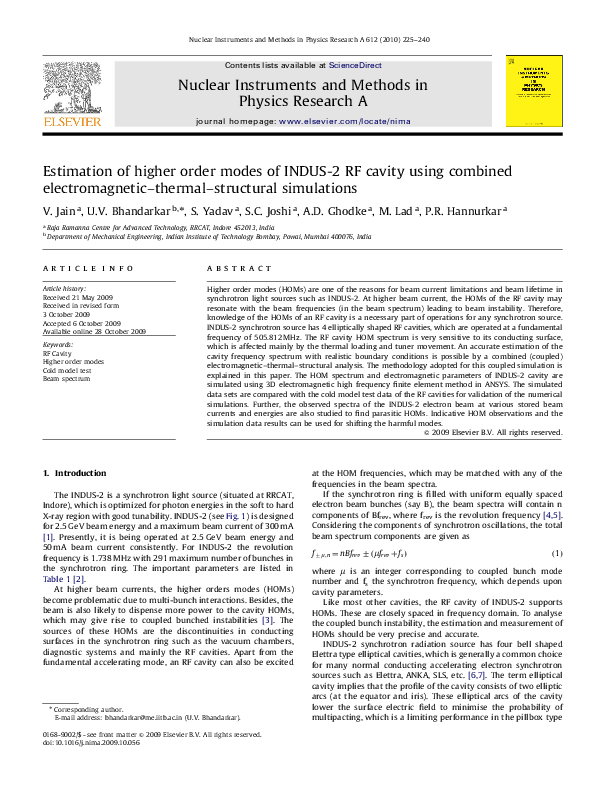 (PDF) Estimation of higher order modes of INDUS-2 RF cavity using ...