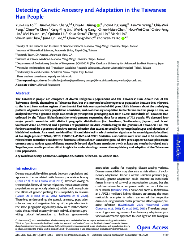 (PDF) Detecting Genetic Ancestry and Adaptation in the Taiwanese Han ...