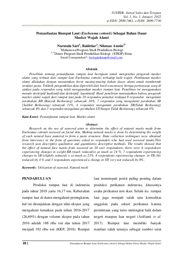 (PDF) Pemanfaatan Rumput Laut (Eucheuma cottonii) Sebagai Bahan Dasar ...