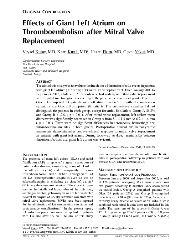 (PDF) Effects of Giant Left Atrium on Thromboembolism after Mitral ...