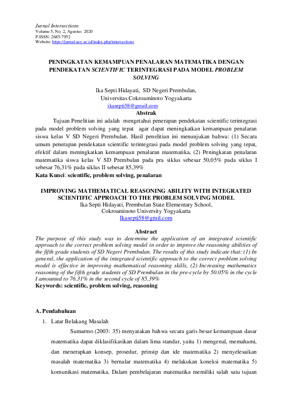 (PDF) Peningkatan Kemampuan Penalaran Matematika Dengan Pendekatan Scientific Terintegrasi Pada ...