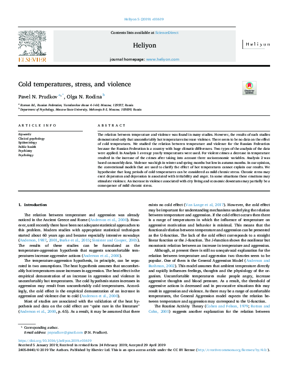 (PDF) Cold temperatures, stress, and violence
