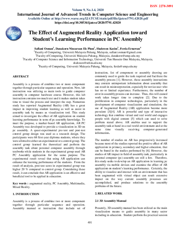 (PDF) The Effect of Augmented Reality Application toward Student’s Learning Performance in PC ...