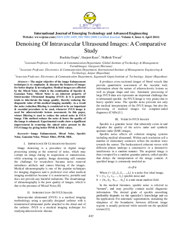 (PDF) Denoising Of Intravascular Ultrasound Images: A Comparative Study