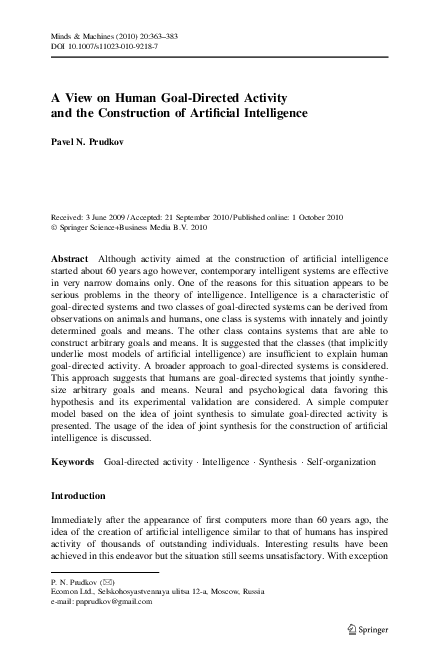 (PDF) A View on Human Goal-Directed Activity and the Construction of ...