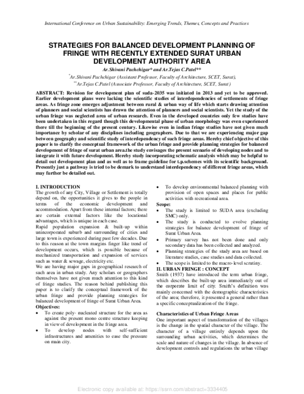 (PDF) Strategies for Balanced Development Planning of Fringe with ...