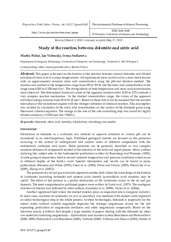 (PDF) Study of the reaction between dolomite and nitric acid