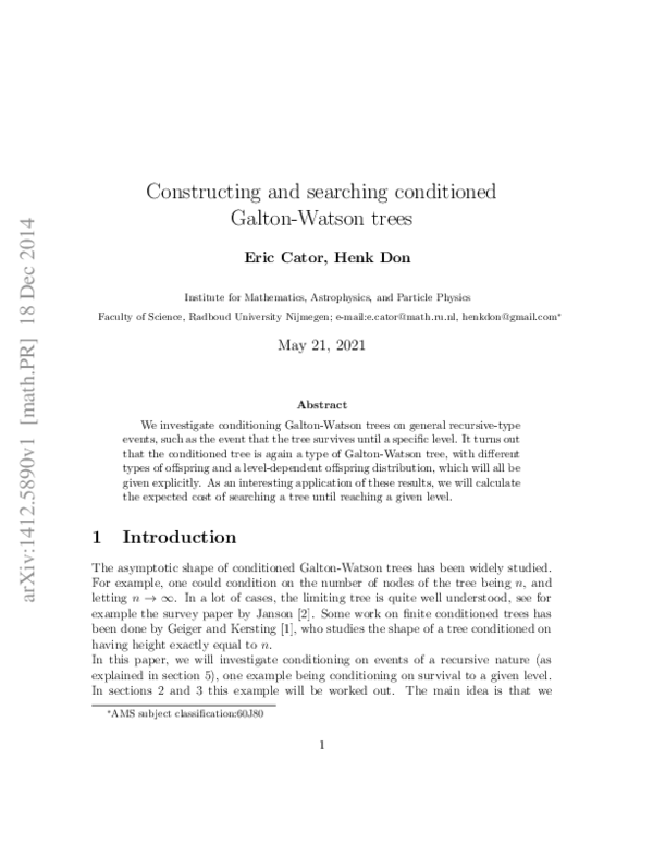(PDF) Constructing and searching conditioned Galton-Watson trees