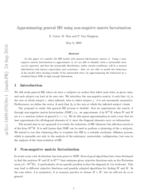 (PDF) Approximating general SIS using non-negative matrix factorization