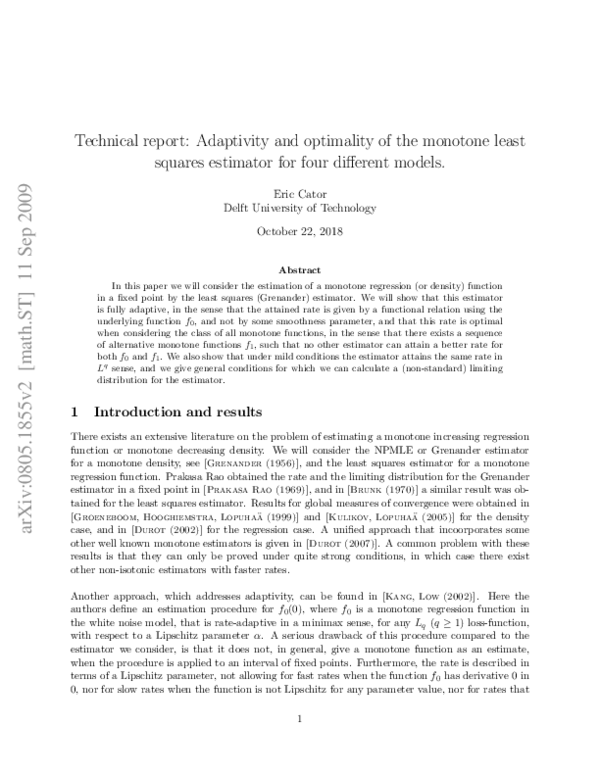 (PDF) Technical report: Adaptivity and optimality of the monotone least squares estimator for ...