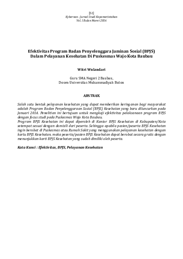 (PDF) Efektivitas Program Badan Penyelenggara Jaminan Sosial (BPJS) Dalam Pelayanan Kesehatan Di ...