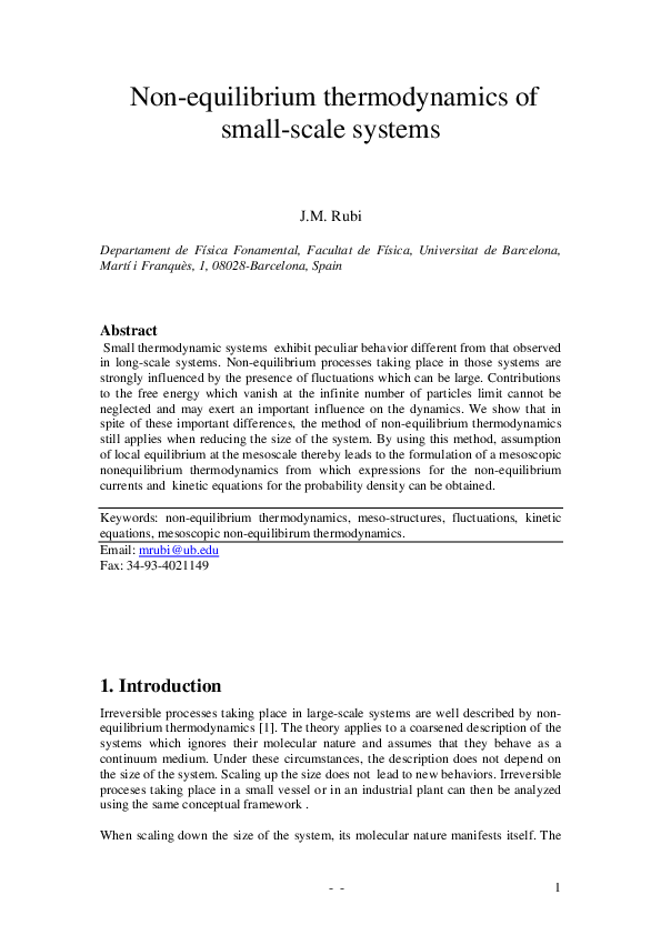 (PDF) Non-equilibrium thermodynamics of small-scale systems