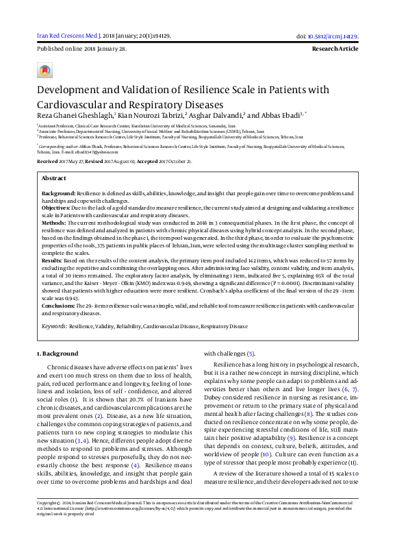 (PDF) Development and Validation of Resilience Scale in Patients with ...