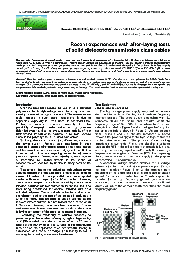 (PDF) Recent experiences with after-laying tests of solid dielectric ...