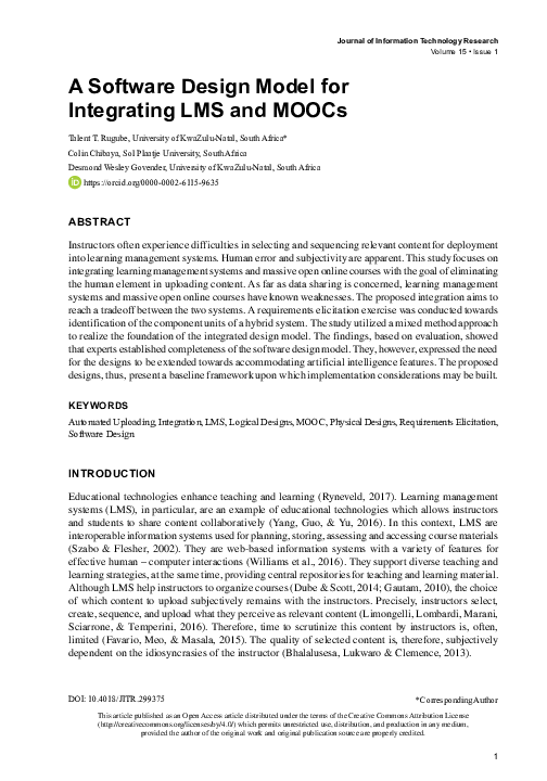 (PDF) A Software Design Model for Integrating LMS and MOOCs