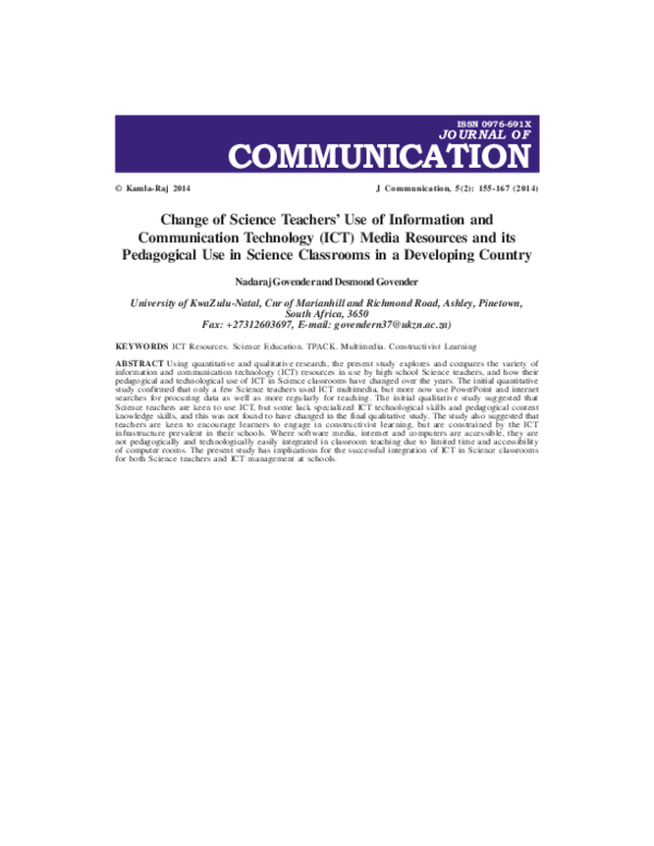 (PDF) Change of Science Teachers’ Use of Information and Communication ...
