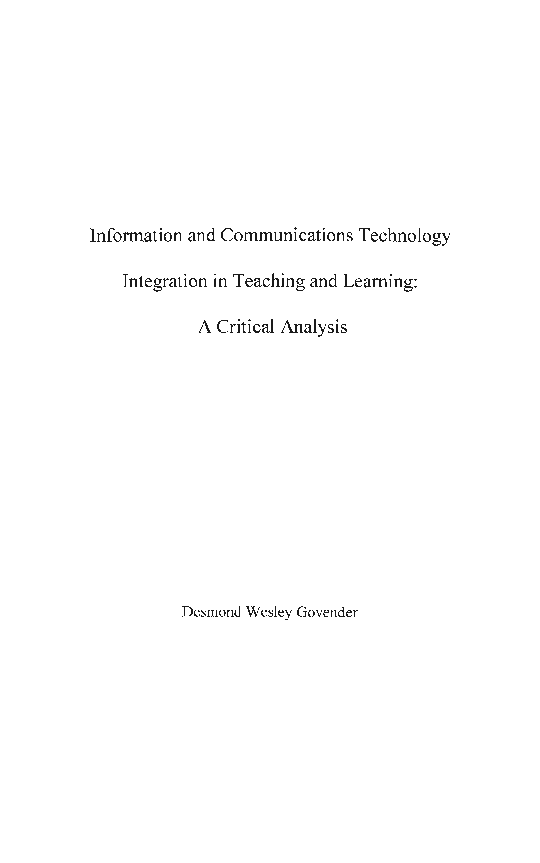 Pdf Information And Communications Technology Ict Integration In Teaching And Learning A