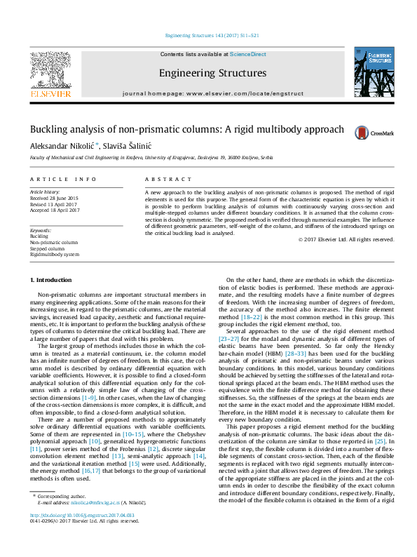 (PDF) Buckling analysis of non-prismatic columns: A rigid multibody ...