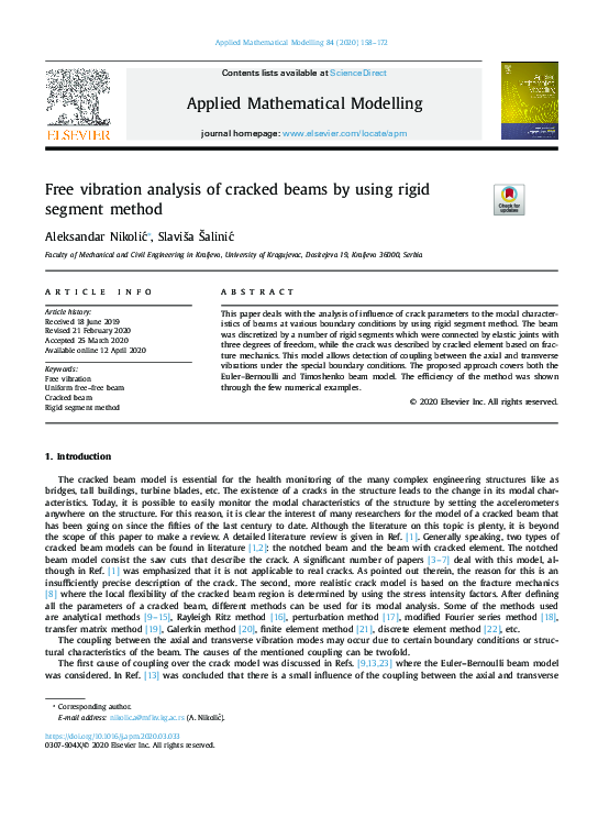 (PDF) Free vibration analysis of cracked beams by using rigid segment method