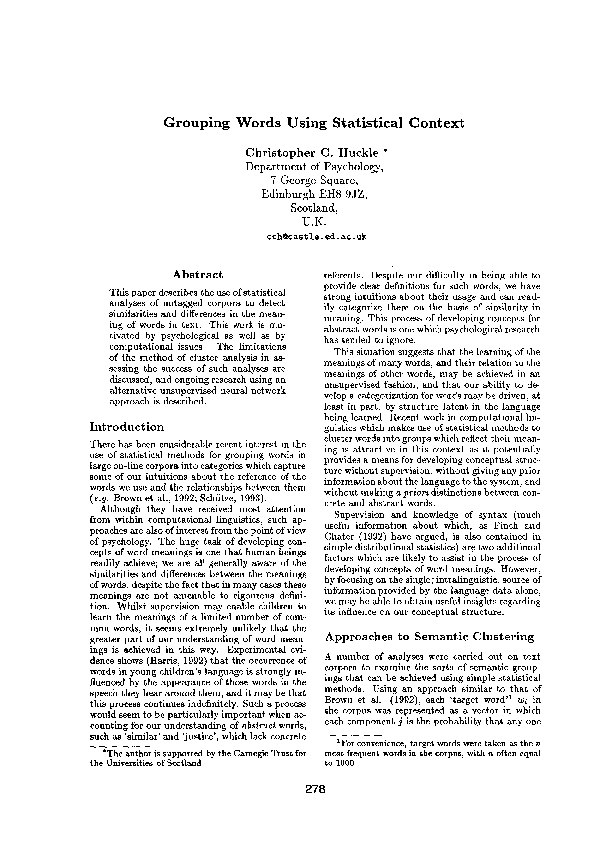 (PDF) Grouping words using statistical context | Christopher Huckle - Academia.edu