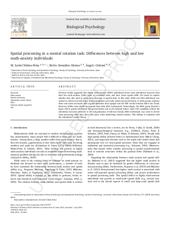 (PDF) Spatial processing in a mental rotation task: Differences between ...