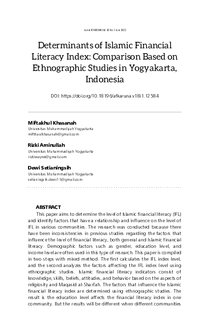 (PDF) Determinants of Islamic Financial Literacy Index: Comparison ...