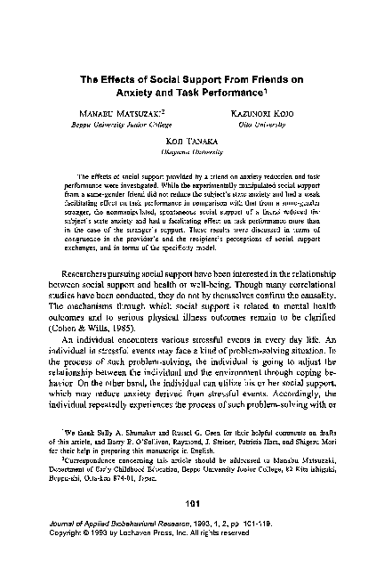 (PDF) The Effects of Social Support From Friends on Anxiety and Task ...