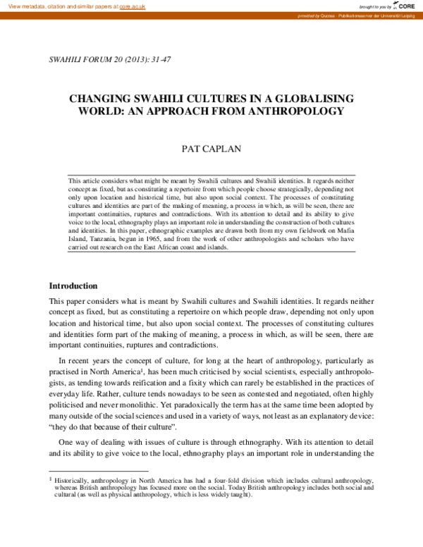 (PDF) Changing Swahili cultures in a globalising world: An approach ...