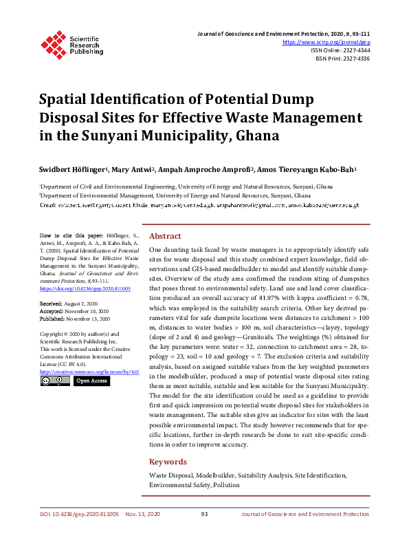 (PDF) Spatial Identification of Potential Dump Disposal Sites for ...